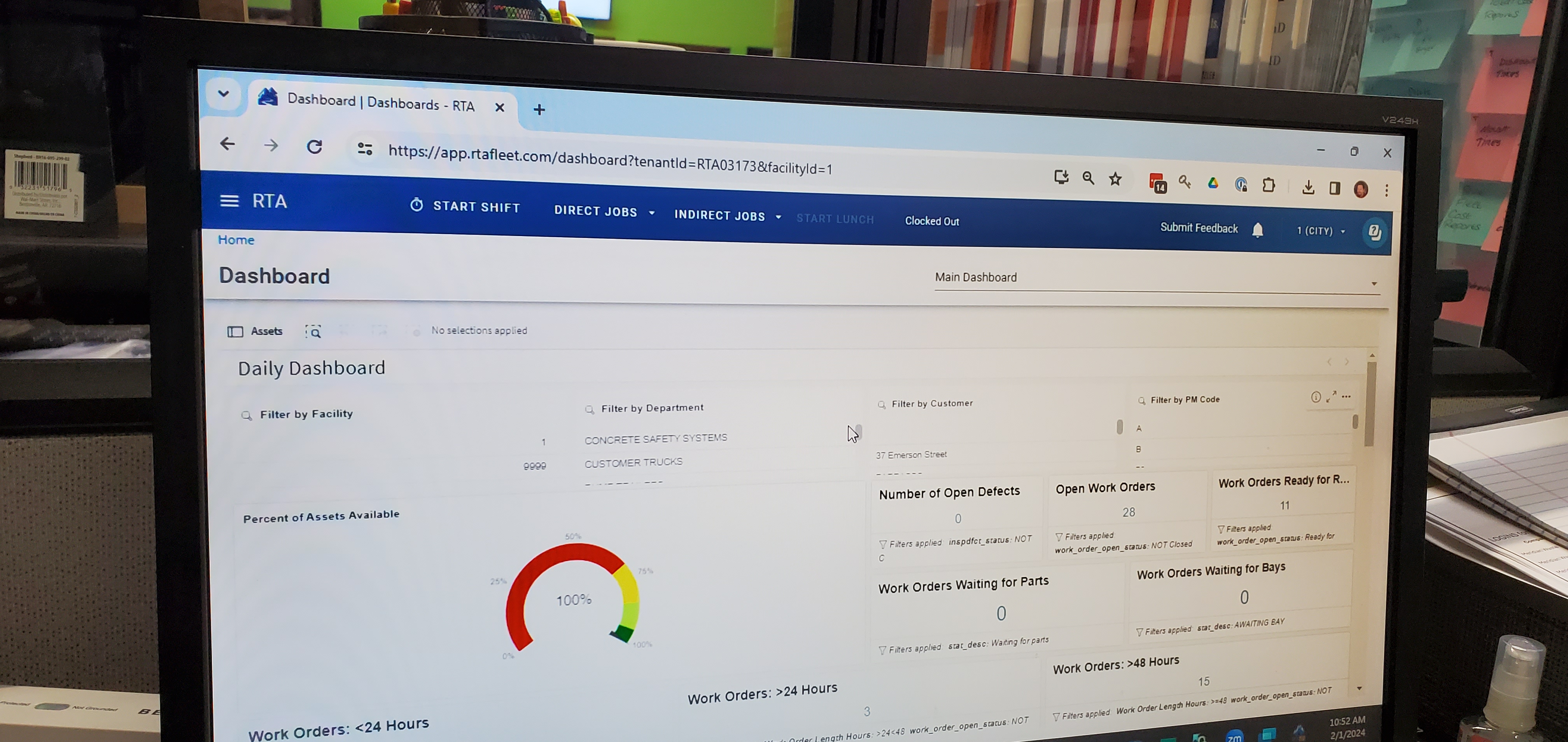RTA Web Dashboard Table of Contents